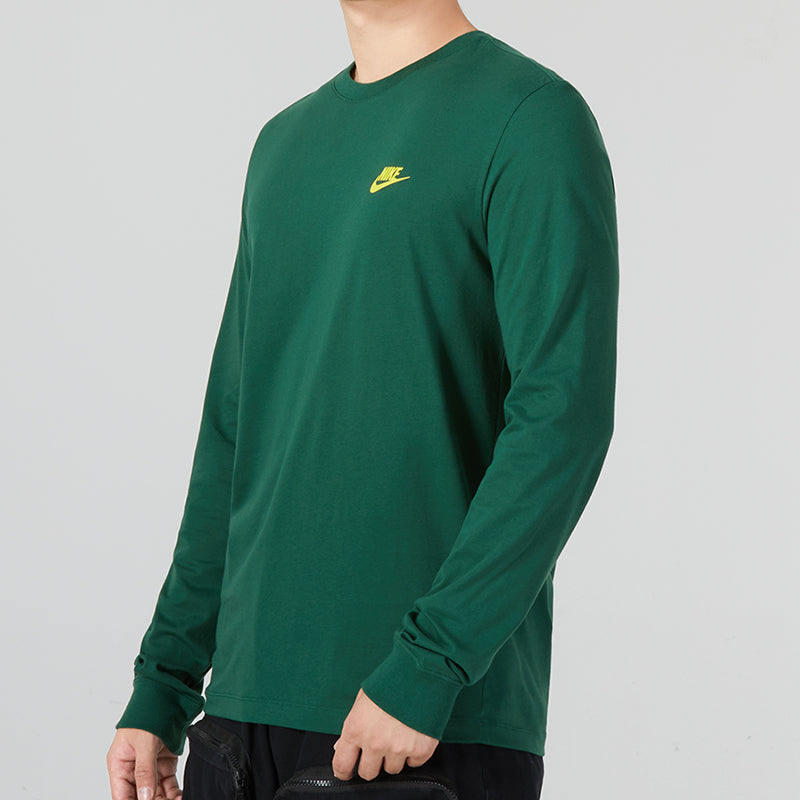 NIKE men's nike minimalistic alphabet logo athleisure casual sports round neck long sleeves green t-shirt